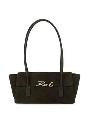 Karl Lagerfeld K/signature Elongated Suede Shoulder Bag - Brown