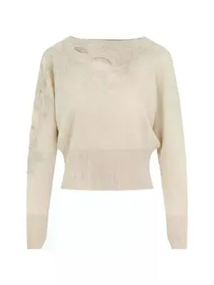 Ermanno Scervino Lace-embellished Cashmere Sweater - Neutrals