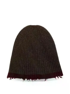 UMA WANG Ribbed Knit Frayed Beanie Hat - Grey