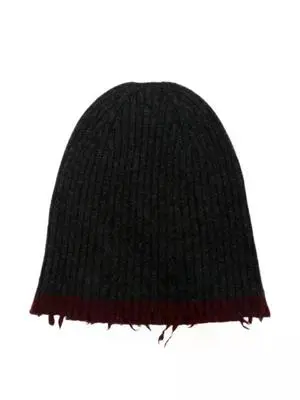 UMA WANG Ribbed Knit Distressed Beanie Grey