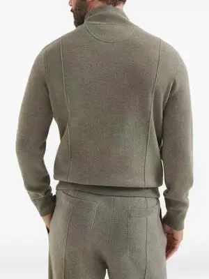 Brunello Cucinelli Cashmere Double Knit Zipper Cardigan With Logo - Green