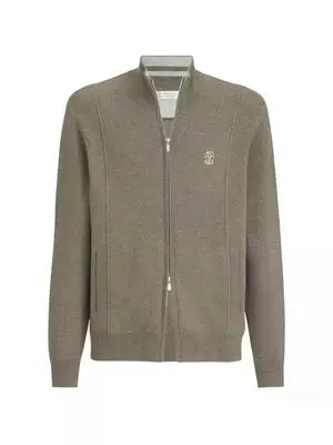 Brunello Cucinelli Brunello Cucinelli Cashmere Double Knit Zipper Cardigan With Logo Green