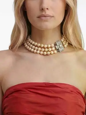 Vintage Three-strand Faux Pearl Necklace With Crystal Embellishment