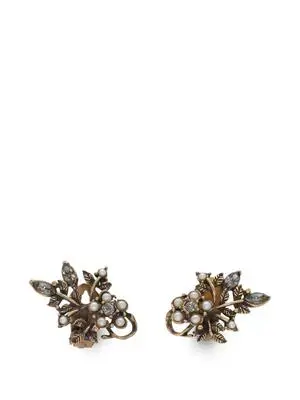 Vintage Floral Faux-pearl Clip-on Earrings - Gold