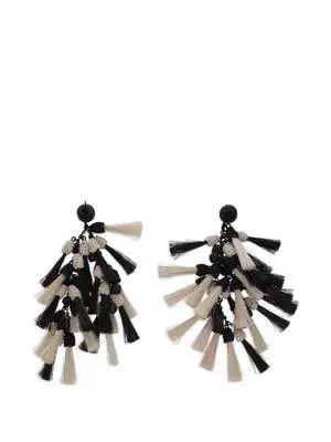 Vintage Tasseled Drop Earrings With Crochet Accents - Black