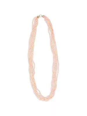 Vintage Multi-strand Beaded Necklace With Shell Motifs - Pink