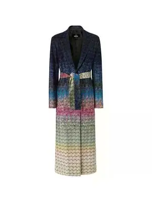 Missoni Zigzag-knit Belted Coat - Blue
