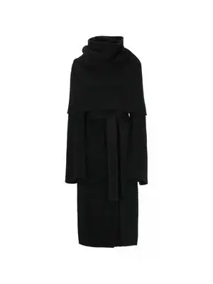 Rick Owens Belted Hooded Coat - Black