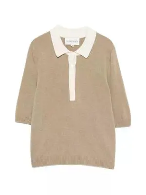 Eric Bompard Two-tone Cashmere Polo Top - Neutrals