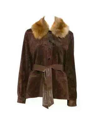 Saint Laurent Belted Leather Jacket - Brown