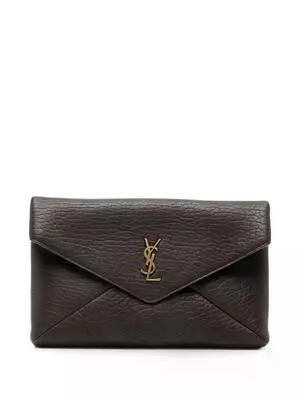 Saint Laurent Cassandre Grained-leather Clutch Bag - Brown