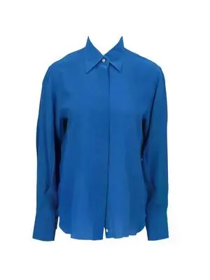 Isaia Concealed-front Long-sleeve Shirt - Blue