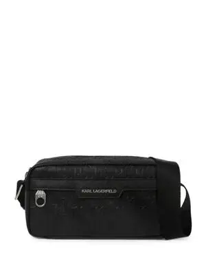Karl Lagerfeld Monogram Perforated Crossbody Bag - Black