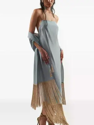 TALLER MARMO Zizi Stole Fringed Scarf - Blue
