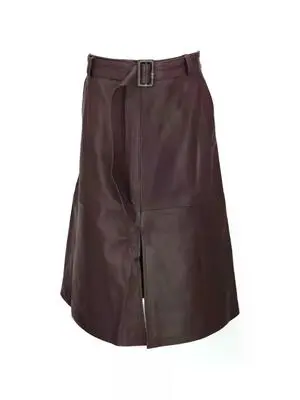 Isaia Belted Front-slit A-line Midi Skirt - Red
