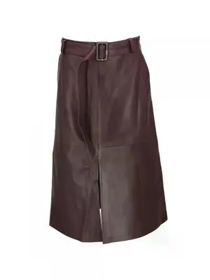 Isaia Belted Front-slit A-line Midi Skirt