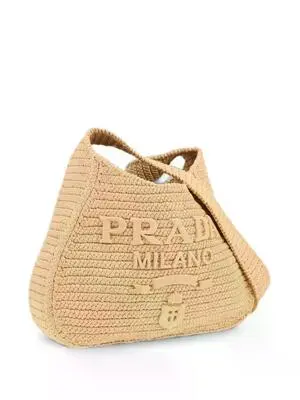 Prada Logo-embroidered Raffia Shoulder Bag