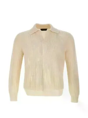GRAN SASSO Super Geelong Ribbed-knit Virgin-wool Polo Shirt - Neutrals