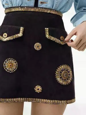 Versace Embroidered Suede Mini Skirt