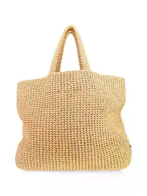 Prada Raffia Tote Bag With Embroidered Logo - Neutrals