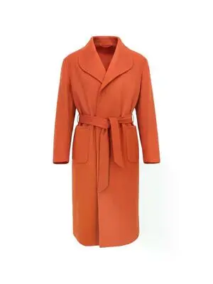 Isaia Belted Shawl-collar Coat - Orange