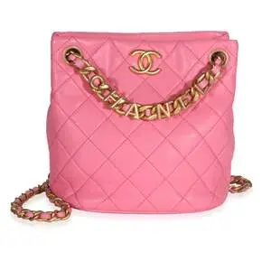Chanel Quilted Lambskin Logo Chain Bucket Bag - Pink