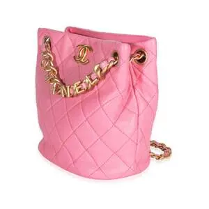 Chanel Quilted Lambskin Logo Chain Bucket Bag