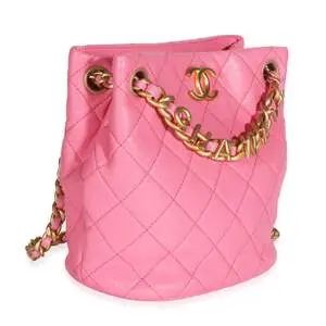 Chanel Quilted Lambskin Logo Chain Bucket Bag