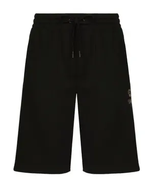 Dolce & Gabbana Dolce Gabbana Motif Embroidered Jersey Jogging Shorts - Black
