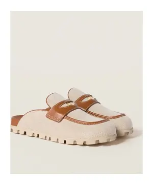 Miu Miu Canvas And Leather Mules