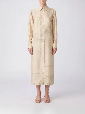RÓHE Graphic Print Long Sleeve Silk Midi Shirt Dress