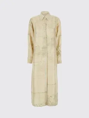 RÓHE Graphic Print Long Sleeve Silk Midi Shirt Dress