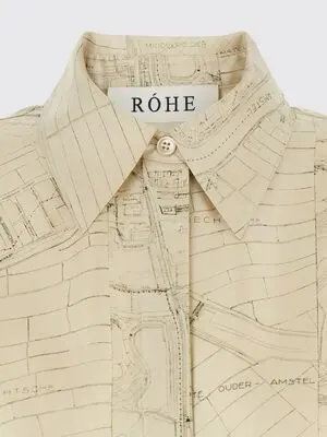 RÓHE Graphic Print Long Sleeve Silk Midi Shirt Dress