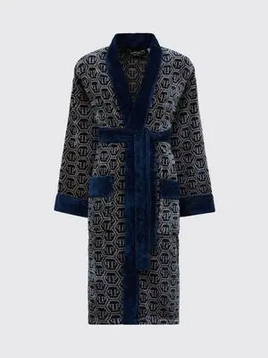 Philipp Plein Contrast Hexagon Monogram Cotton Terry Bathrobe - Blue