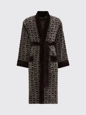 Philipp Plein Contrast Hexagon Monogram Cotton Terry Bathrobe - Brown