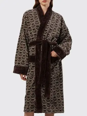 Philipp Plein Contrast Hexagon Monogram Cotton Terry Bathrobe - Brown