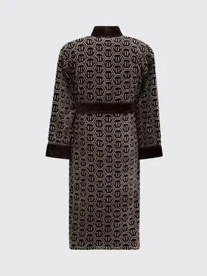 Philipp Plein Contrast Hexagon Monogram Cotton Terry Bathrobe - Brown