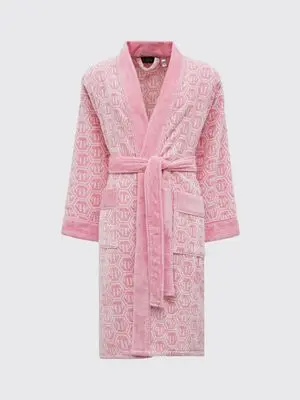 Philipp Plein Contrast Hexagon Monogram Cotton Terry Bathrobe - Pink