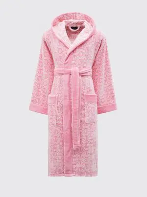 Philipp Plein Hooded Hexagon Monogram Cotton Terry Bathrobe Pink