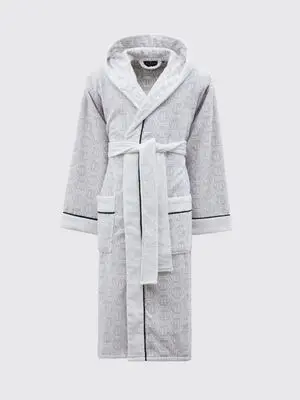 Philipp Plein Hooded Hexagon Monogram Cotton Terry Bathrobe White