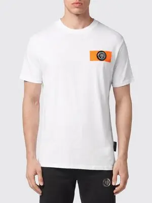 PLEIN SPORT Short-sleeved Cotton T-shirt With Contrasting Logo White