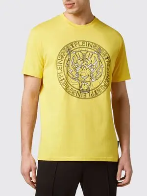 PLEIN SPORT Cotton T-shirt With Contrasting Graphic Logo Print - Black