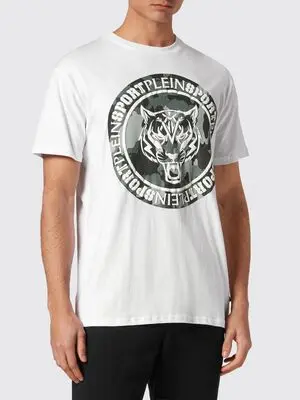 PLEIN SPORT Cotton T-shirt With Graphic Print And Contrasting Logo - White