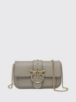 Pinko Love Bag Pocket Mini Crossbody Bag In Leather With Crystals And Studs - Grey