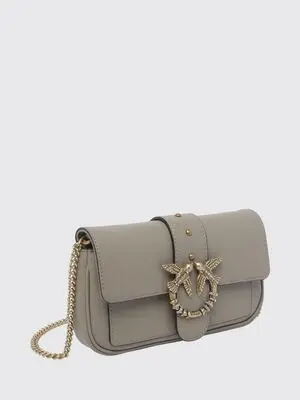 Pinko Love Bag Pocket Mini Crossbody Bag In Leather With Crystals And Studs - Grey