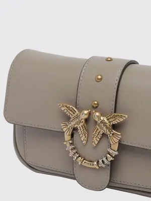 Pinko Love Bag Pocket Mini Crossbody Bag In Leather With Crystals And Studs - Grey