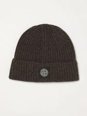 Stone Island Ribbed Virgin Wool Beanie Hat With Compass Logo - Grey 1