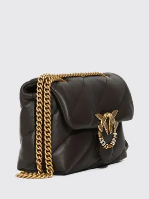 Pinko Mini Love Bag Puff Matelassé Nappa Crossbody Bag With Rhinestones - Brown
