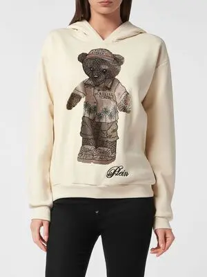 Philipp Plein Teddy Bear Print Cotton Hoodie With Rhinestone Embellishments