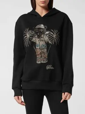 Philipp Plein Teddy Bear Rhinestone Cotton Hoodie